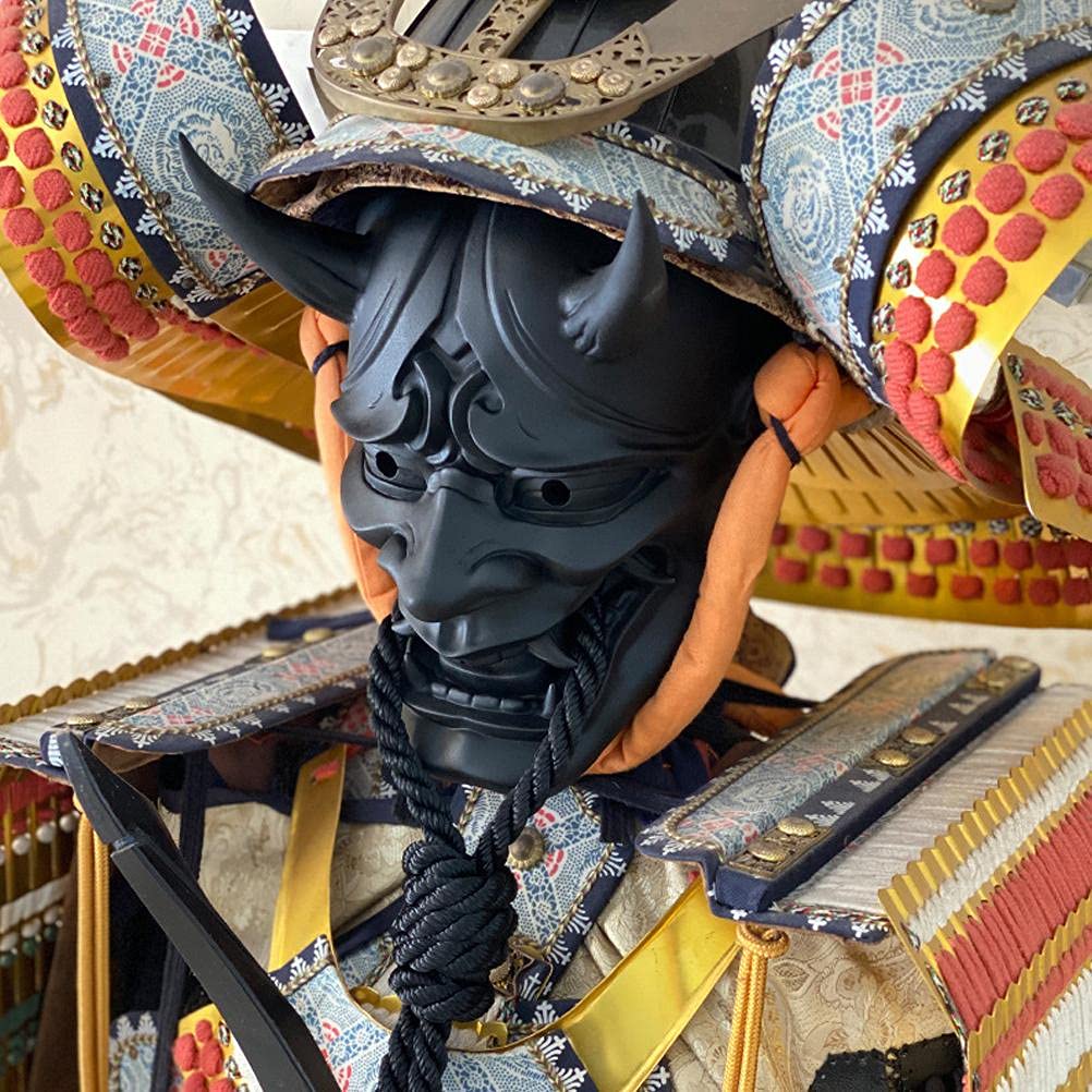 Boxwizard Samurai Oni Mask, Japanese Cosplay Latex Mask Anime Face Cover Ghostface Mask for Halloween Party (Black)