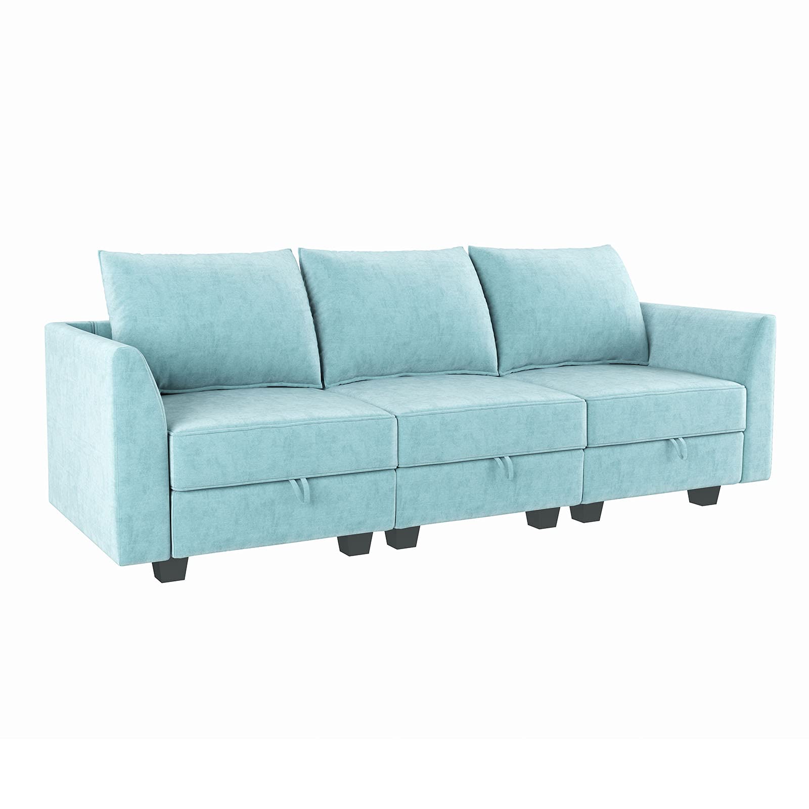 HONBAY Modern Fabric Living Room Furniture Sets 3 Pieces Sofa Loveseat and Armchair Set Modular Sofa Sectional Couch Set in Aqua Blue