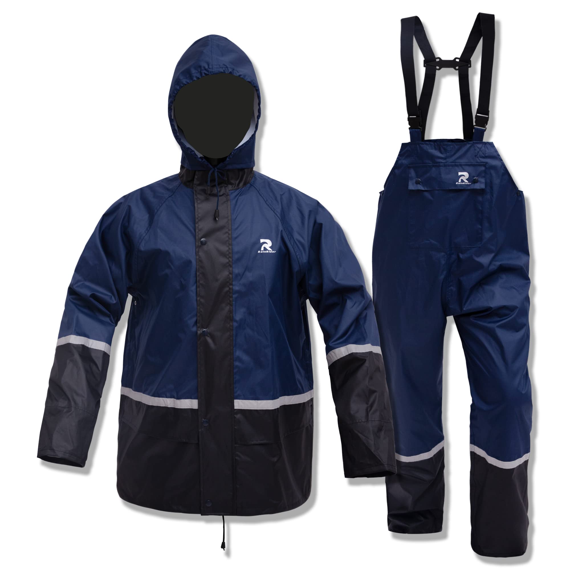 RainRider Rain Suits for Men Women Waterproof Hi-Vis Rain Gear Durable Oxford Rain Jacket Coat with Pants(Navy,M)