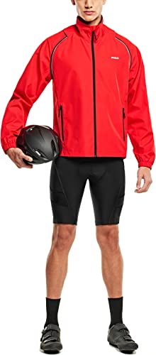 TSLA Men's Cycling Jacket with Removable Sleeves, Reflective Vest Windbreaker, Lightweight Waterproof Running Jackets, Cycling Red, Small