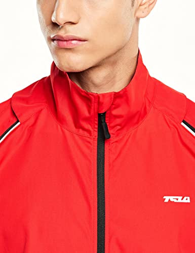 TSLA Men's Cycling Jacket with Removable Sleeves, Reflective Vest Windbreaker, Lightweight Waterproof Running Jackets, Cycling Red, Small
