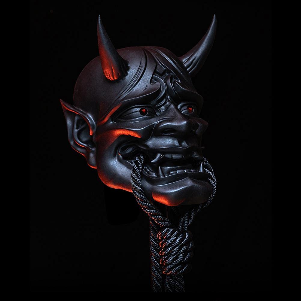 Boxwizard Samurai Oni Mask, Japanese Cosplay Latex Mask Anime Face Cover Ghostface Mask for Halloween Party (Black)