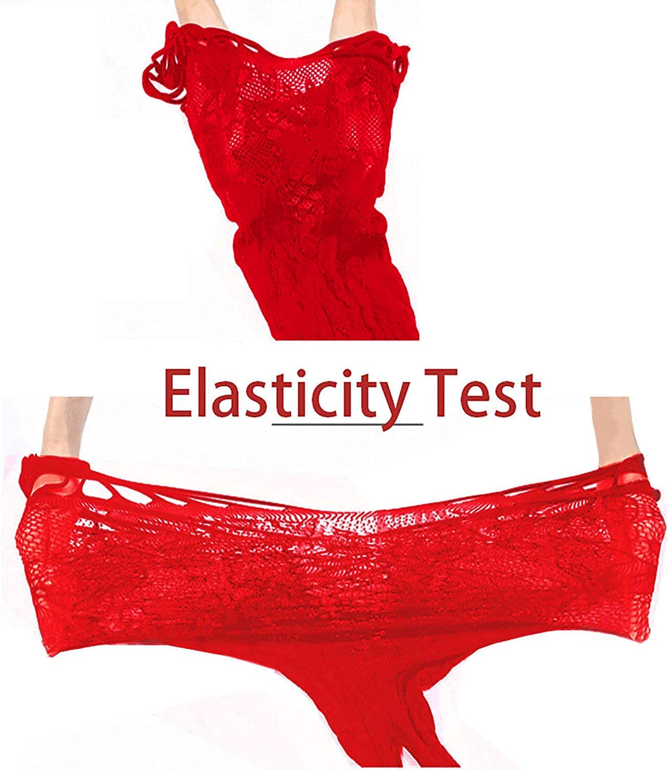 Walang Lip Women's Fishnet Chemise BobyStocking Babydoll Bodysuit Chemise Nightwear Mini Dress One Size (Red)