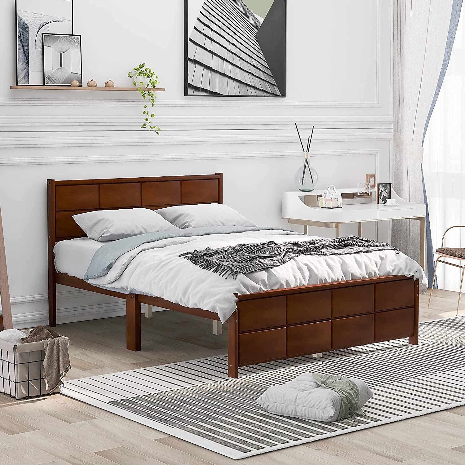 STP-Y Twin Size Platform Bed, Wood Platform Bed Frame with Headboard and Footboard, Solid Wood Legs, Wood Slats Support, No Box Spring Needed, Easy Assembly, Platform Bed Frame for Kids Teens Adults(W