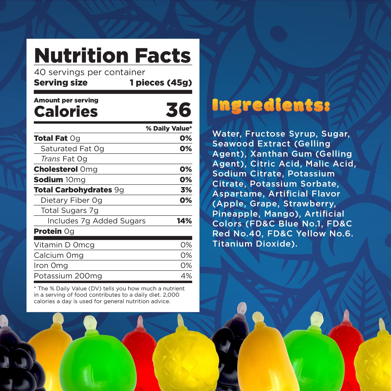 Funtasty Fruit Squeezable Jellies - 40 Count Jar - Tik Tok Candy - Assorted Flavors