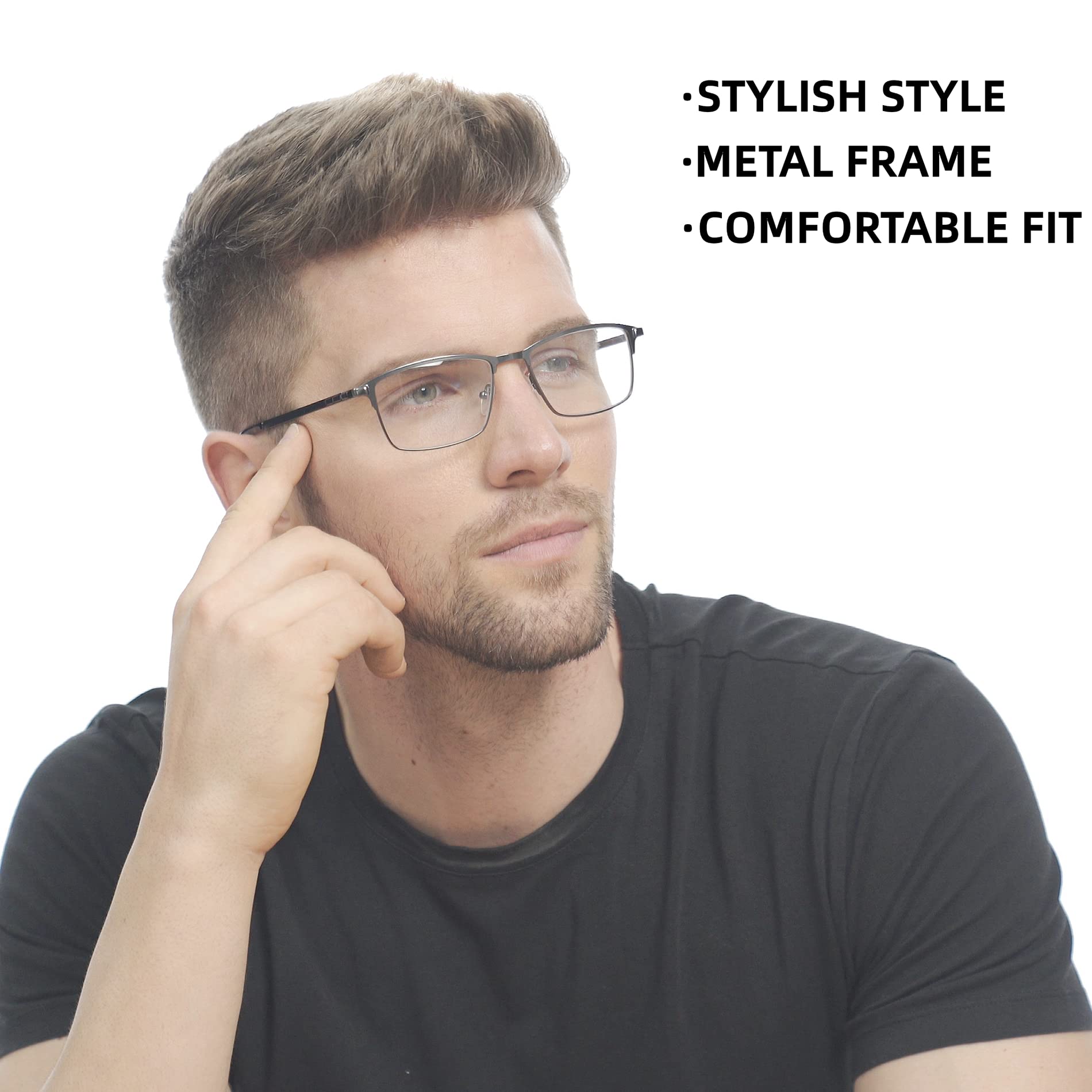 CRGATV 3-Pack Reading Glasses for Men Blue Light Blocking Metal Full Wide Frame Computer Readers Anti UV/Eye Strain/Glare (+2.5 Magnification Strength)