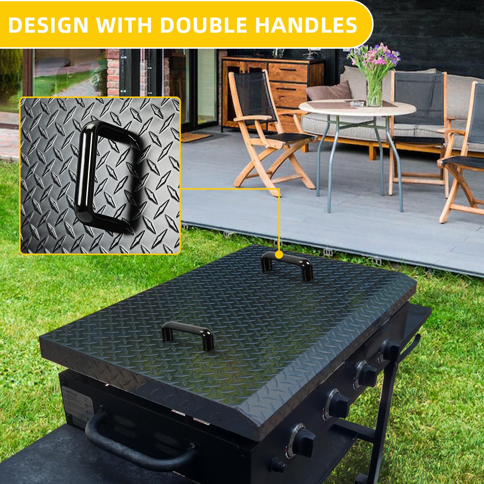 HECASA Griddle Hard Top Lid Black Grill Cover with Handle Outdoor Home BBQ Hood for 36" Front or Rear Grease Griddle 36 Inch
