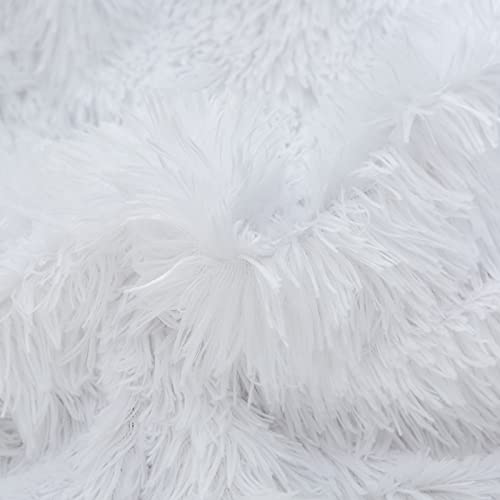 UOZZI BEDDING White Faux Fur Comforter Set Queen 3 Pieces - 1 White Shaggy Comforter Set and 2 Pillowcases, Ultra Soft and Easy Care Luxury Plush Shaggy Duvet Set
