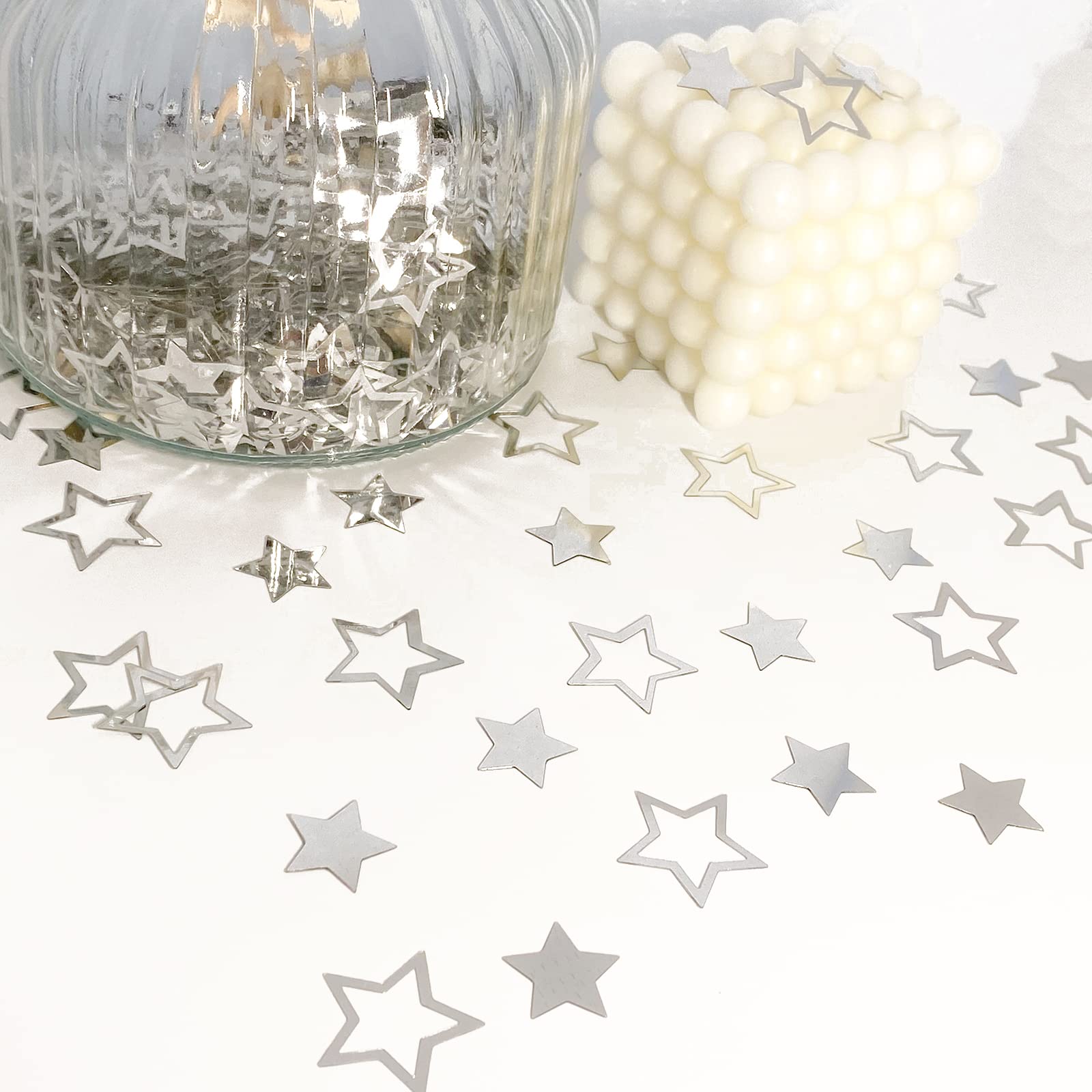 1100Pcs Merry Christmas Sliver Star Confetti, Birthday Baby Shower Wedding Christmas Party Decorations,Metallic Foil Glitter Table Confetti Sprinkles