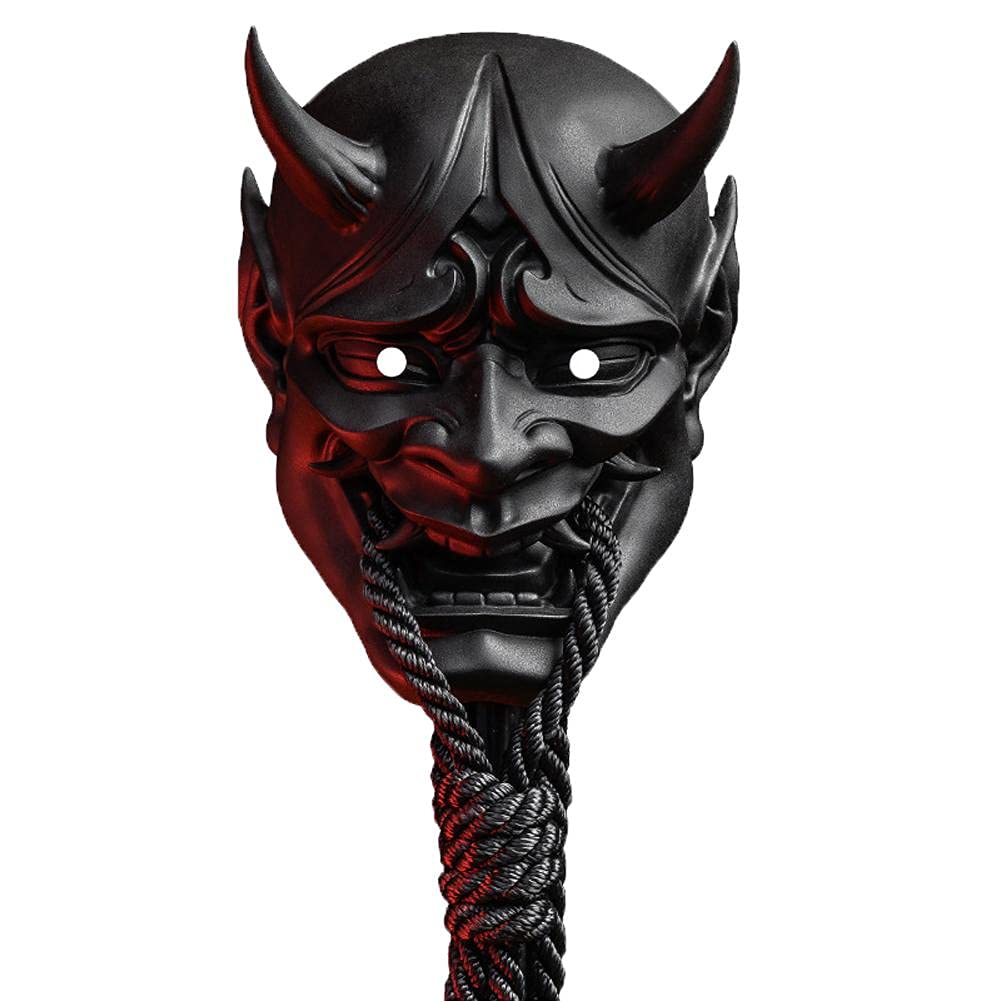 Boxwizard Samurai Oni Mask, Japanese Cosplay Latex Mask Anime Face Cover Ghostface Mask for Halloween Party (Black)