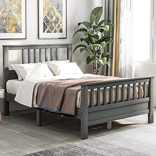 STP-Y Full Platform Bed, Wood Platform Bed Frame with Headboard and Footboard, Easy Assembly, White (Color : Grey, Size : Full)