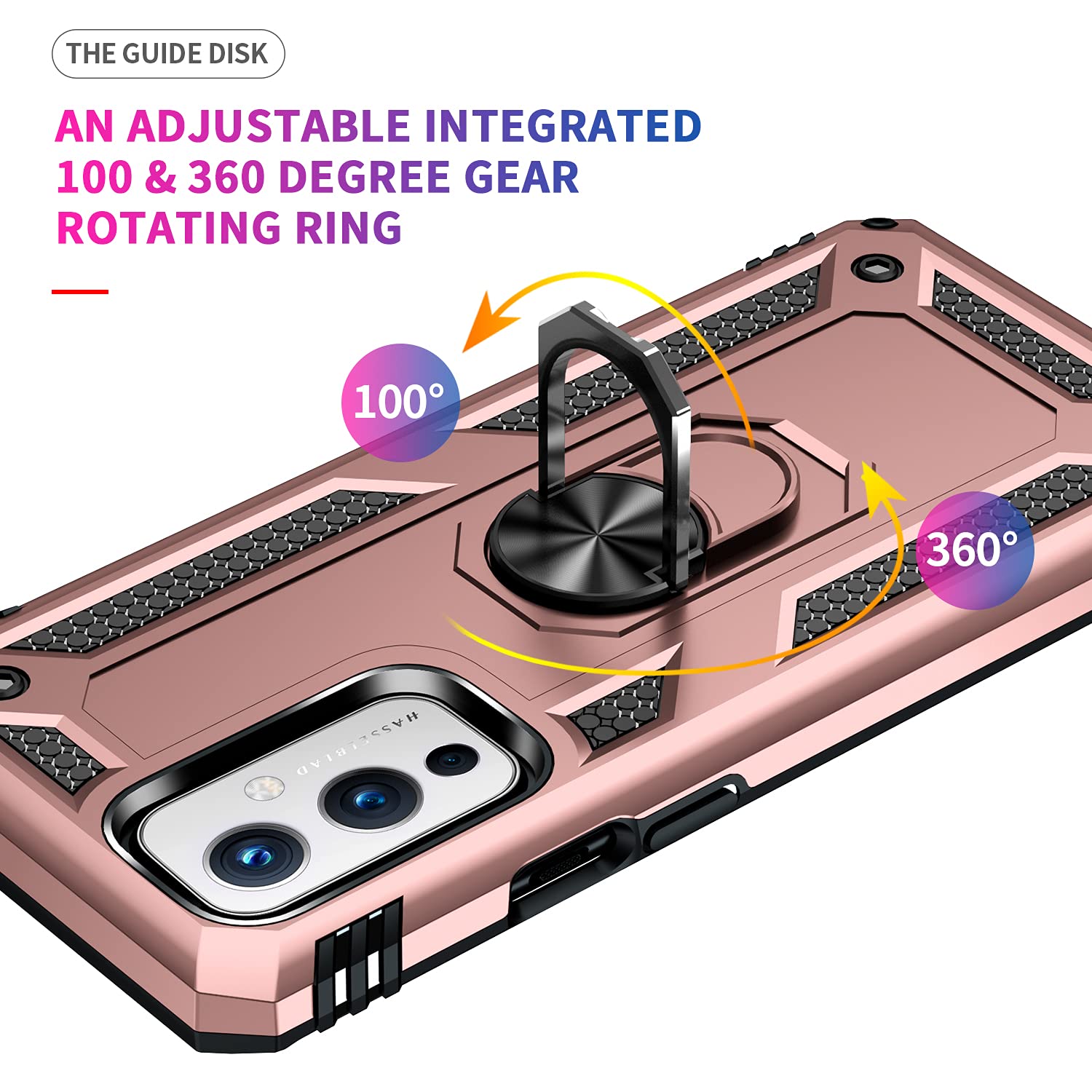 Dionsibei Military Grade Drop Impact for Oneplus 9 Case Oneplus 9 5G Case 360 Metal Rotating Ring Kickstand Holder Armor Heavy Duty Shockproof Case for Oneplus 9 Phone Case (Rose Gold)