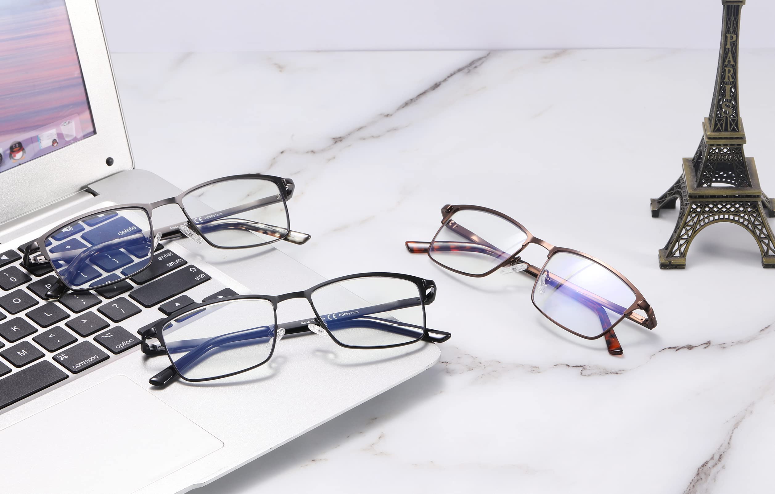 CRGATV 3-Pack Reading Glasses for Men Blue Light Blocking Metal Full Wide Frame Computer Readers Anti UV/Eye Strain/Glare (+2.5 Magnification Strength)