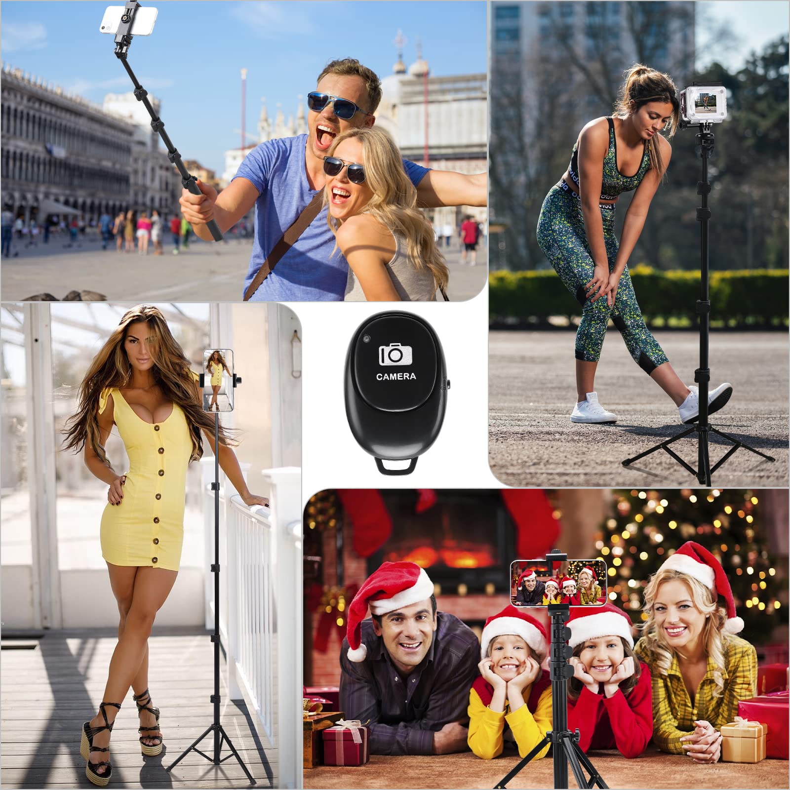 60" Selfie Tripod for iPhone with Remote Shutter Phone Holder Compatible with iPhone Android for Selfie/Video Recording/Vlogging/Live Streaming Heavy Duty Aluminum, Lightweight Tripod Black