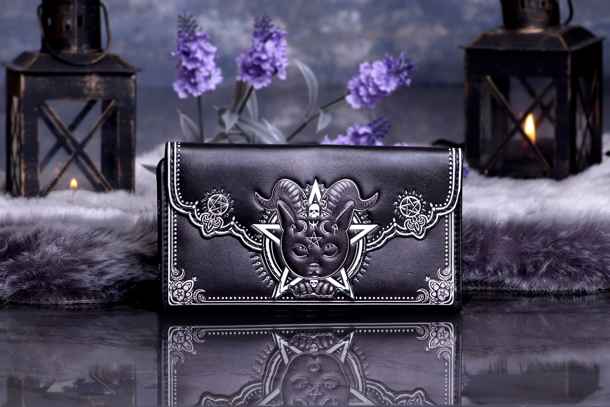 Nemesis Now Embossed Purse, Gothic Wallet, 18.5cm - Pawzuph Cat