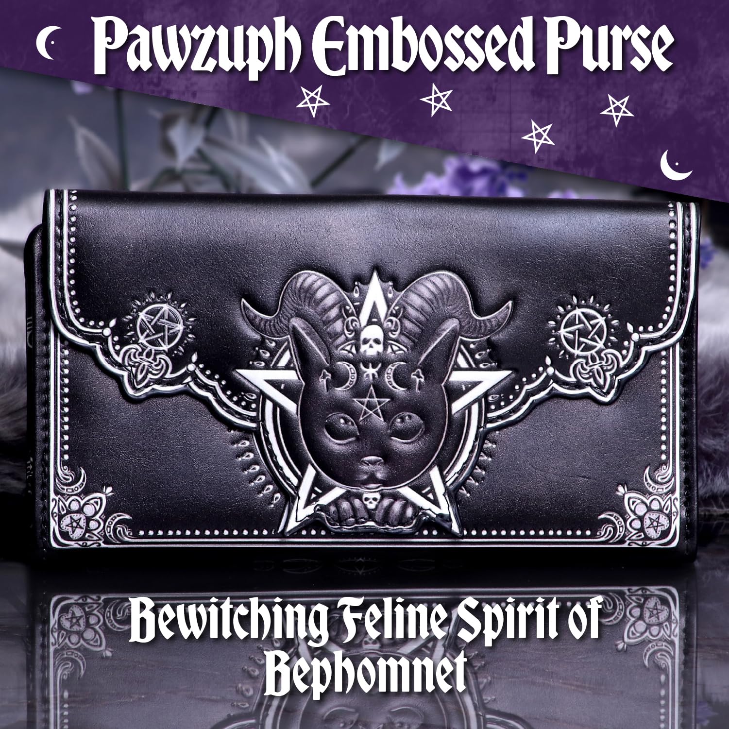 Nemesis Now Embossed Purse, Gothic Wallet, 18.5cm - Pawzuph Cat