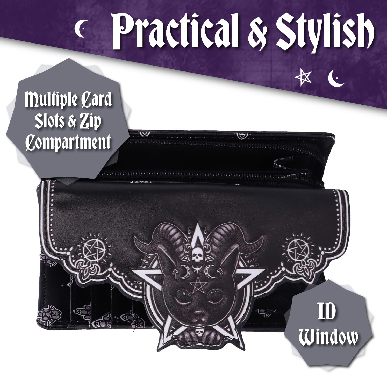 Nemesis Now Embossed Purse, Gothic Wallet, 18.5cm - Pawzuph Cat