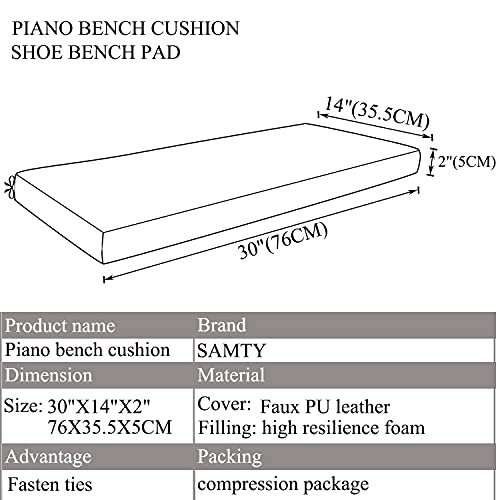 Waterproof Faux PU Leather Piano Bench Cushions with Ties for Kids Wooden Shoe Stool Pad 30"X 14" inch, Black