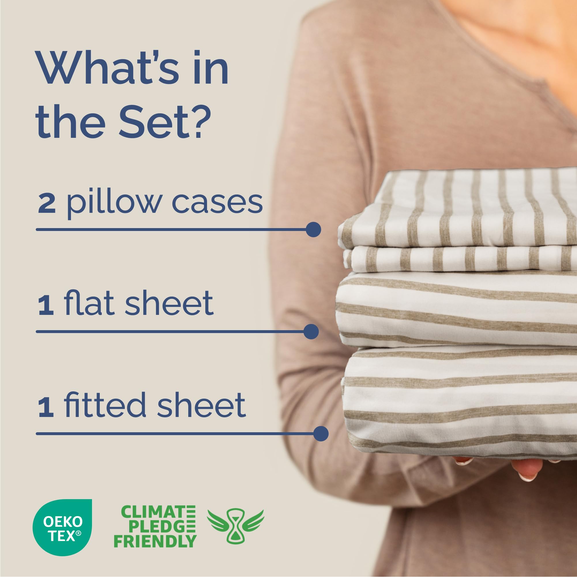 Queen Size 4 Piece Sheet Set - Comfy Breathable & Cooling Bed Sheets Set - Hotel Luxury Bedding for Women, Men, Kids & Teens - Deep Pockets, Easy-Fit, Soft & Wrinkle Free - Oeko-Tex - Beige Stripes