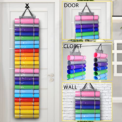 AROUY Vinyl Storage Organizer - Vinyl Roll Holder Wall Mount/Over The Door, Craft Vinyl Storage Rack, Hanging Organizer Storage with 24 Roll Compartments (24 - Gray)