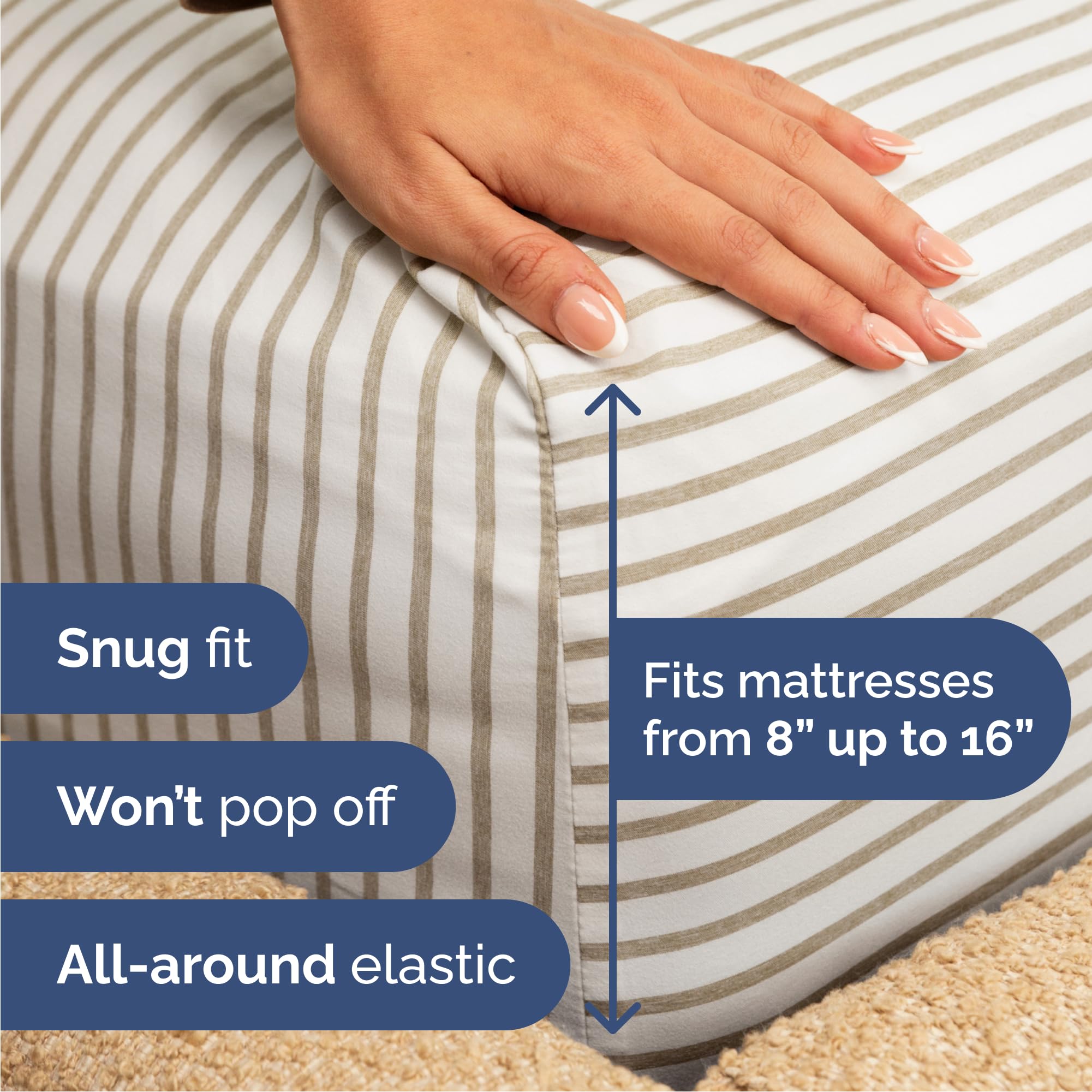 Queen Size 4 Piece Sheet Set - Comfy Breathable & Cooling Bed Sheets Set - Hotel Luxury Bedding for Women, Men, Kids & Teens - Deep Pockets, Easy-Fit, Soft & Wrinkle Free - Oeko-Tex - Beige Stripes