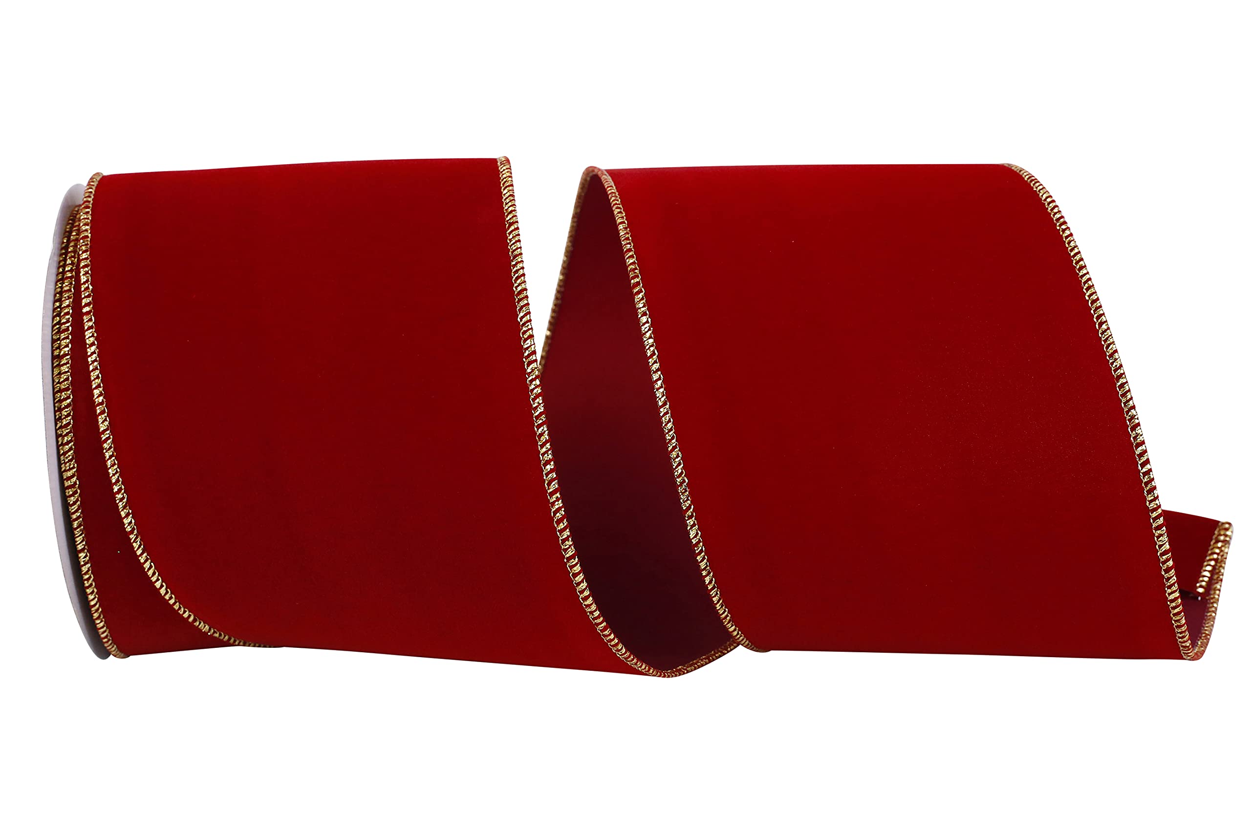 Reliant Ribbon 92270W-957-10F Value Velvet Wired Edge Ribbon, 4 Inch X 10 Yards, Scarlet/Gold