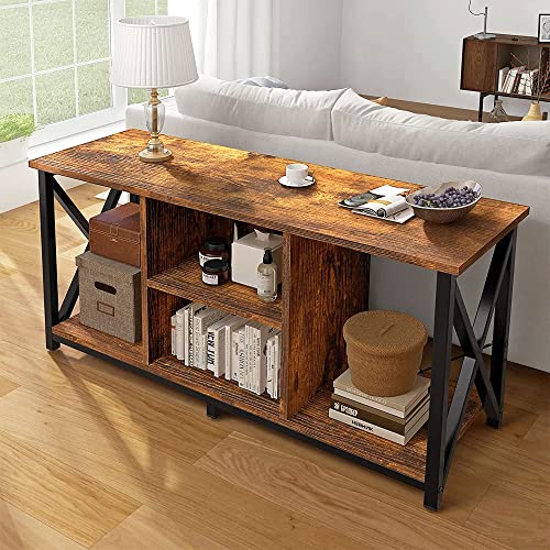 FABATO Wood 55 Inch TV Stand and Entertainment Center with 4 Socket Plug-in Station, 3-Height Adjustable Shelf, and Wire Threading Holes