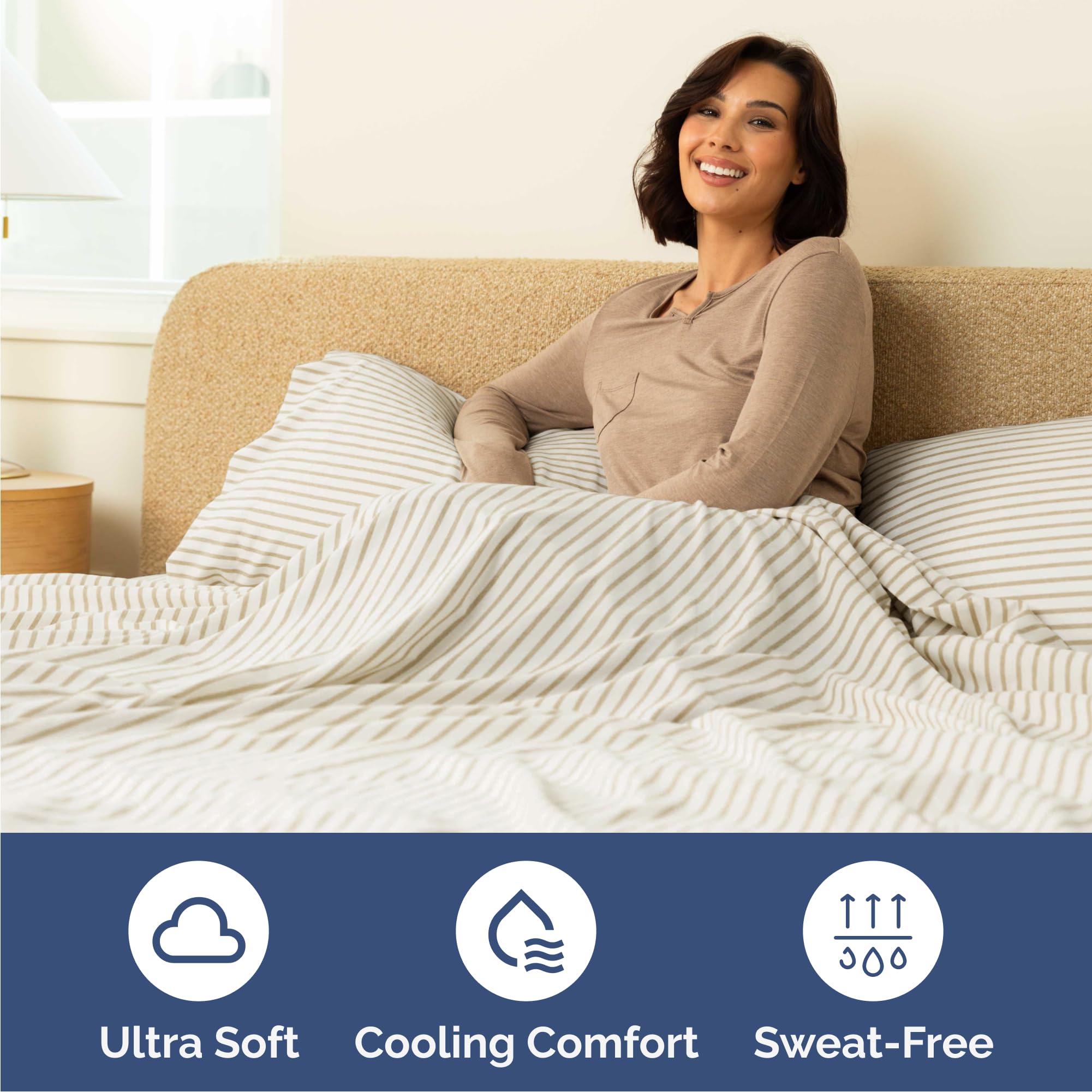 Queen Size 4 Piece Sheet Set - Comfy Breathable & Cooling Bed Sheets Set - Hotel Luxury Bedding for Women, Men, Kids & Teens - Deep Pockets, Easy-Fit, Soft & Wrinkle Free - Oeko-Tex - Beige Stripes
