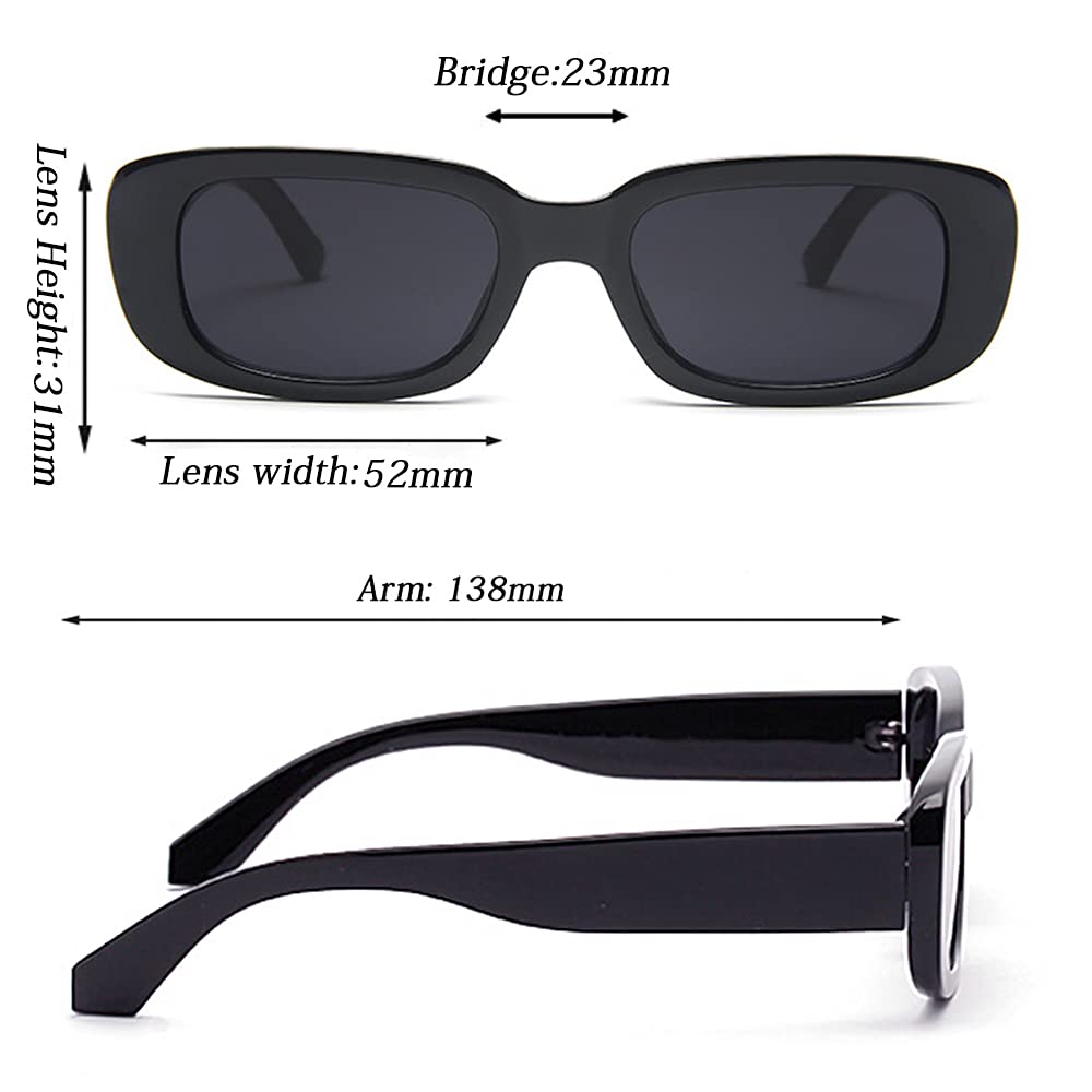 Tskestvy 2 Pack Square Rectangle Sunglasses for Women Men Y2K Retro Trendy Vintage Glasses 90S Cute Aesthetic (Black and White)