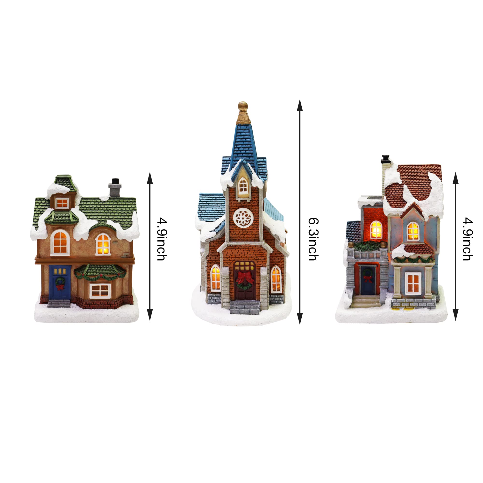 MOMENTS IN TIME Christmas Village 12 pc Set, with LED Lights, Battery Operated (not Included) (5" H to 6.5" H Buildings)