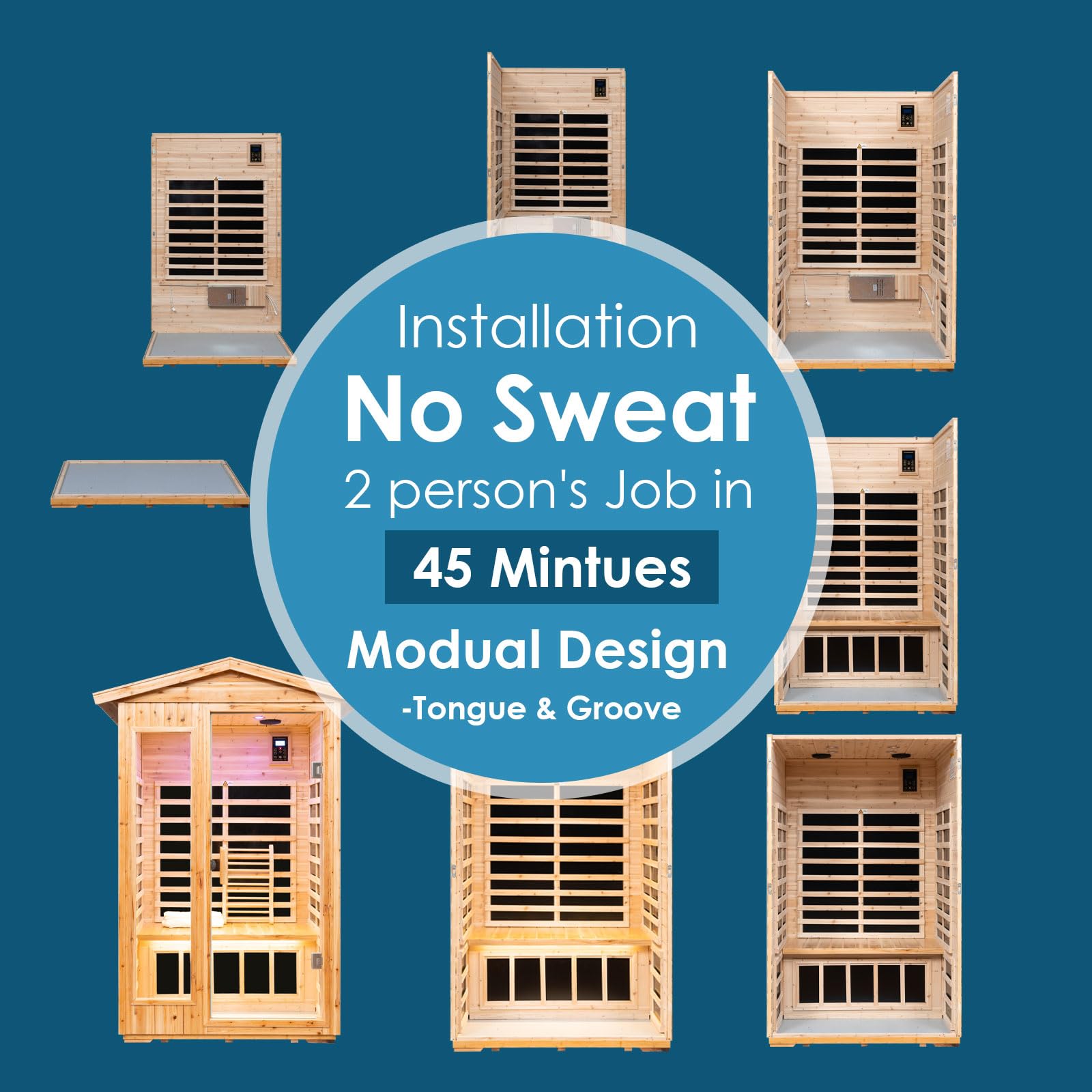 Xmatch Saunas 902V Far Infrared Sauna, Outdoor Wooden Dry Sauna Low EMF (Hemlock Wood, 2-Person Size)