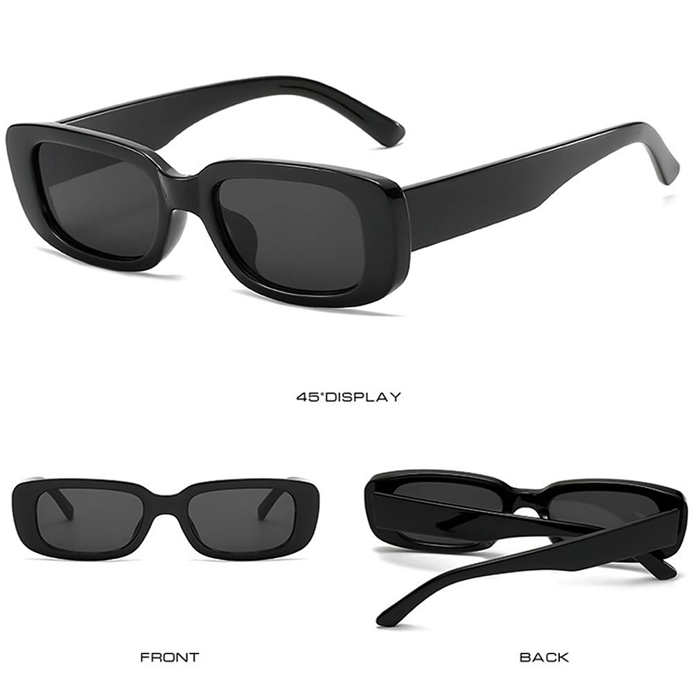 Tskestvy 2 Pack Square Rectangle Sunglasses for Women Men Y2K Retro Trendy Vintage Glasses 90S Cute Aesthetic (Black and White)