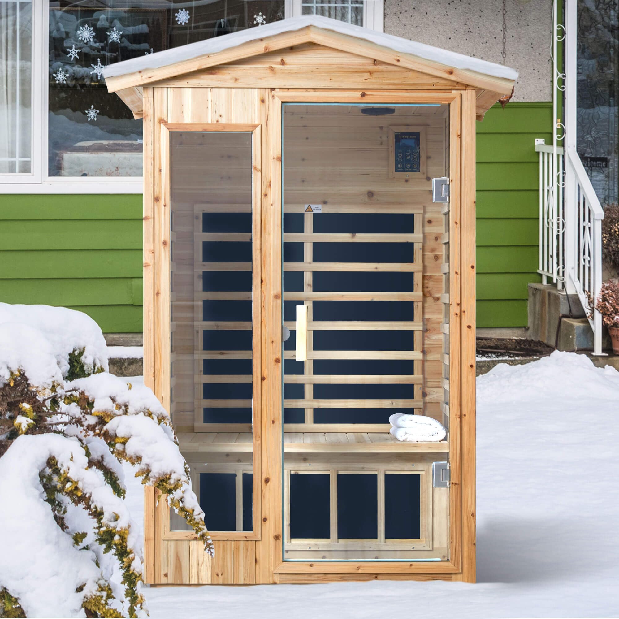 Xmatch Saunas 902V Far Infrared Sauna, Outdoor Wooden Dry Sauna Low EMF (Hemlock Wood, 2-Person Size)