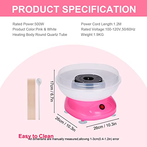 Cotton Candy Machine, 500W Portable Cotton Candy Makers for Kids Birthday Family Party Christmas Gift, Small Hard & Sugar-Free Candy Floss Making Machine with 20 Marshmallow Sticks and Sugar Scoop