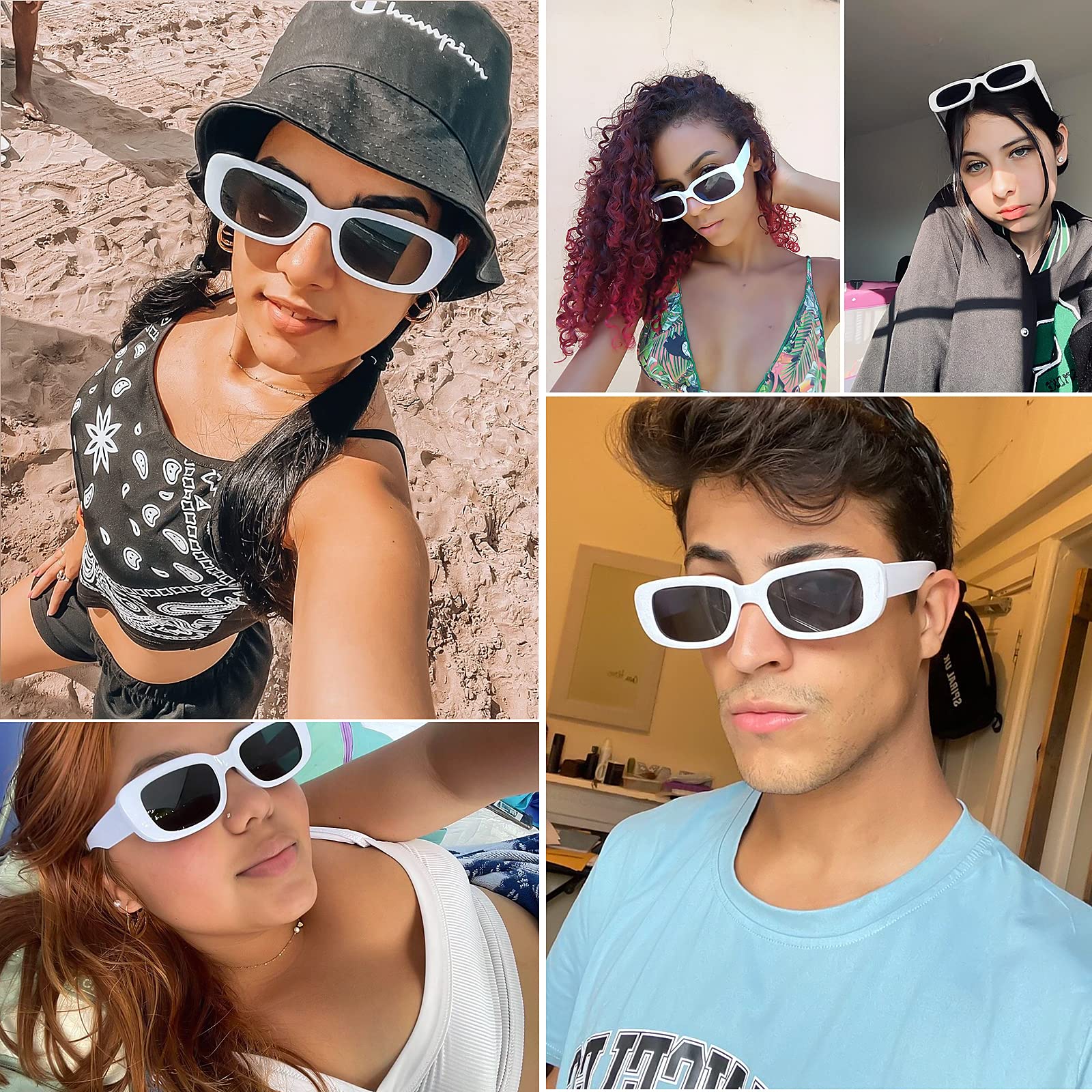 Tskestvy 2 Pack Square Rectangle Sunglasses for Women Men Y2K Retro Trendy Vintage Glasses 90S Cute Aesthetic (Black and White)