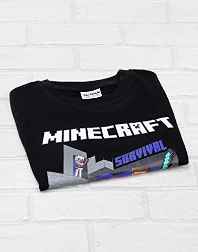 Minecraft T Shirt Boys Alex Steve Sword Black Game Short Sleeve Top 9-10 Years