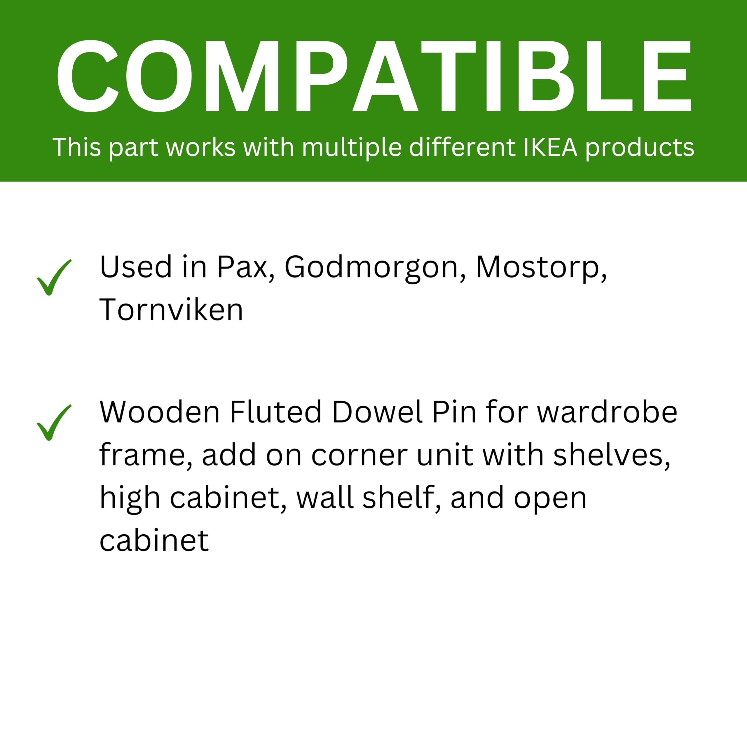 Spare Hardware Parts Replacement for IKEA Wooden Fluted Dowel Pin (101375) Pack of 24