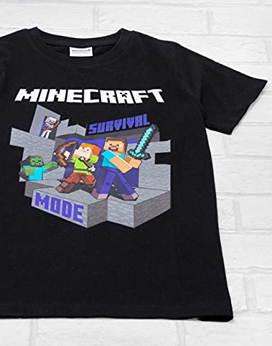 Minecraft T Shirt Boys Alex Steve Sword Black Game Short Sleeve Top 9-10 Years