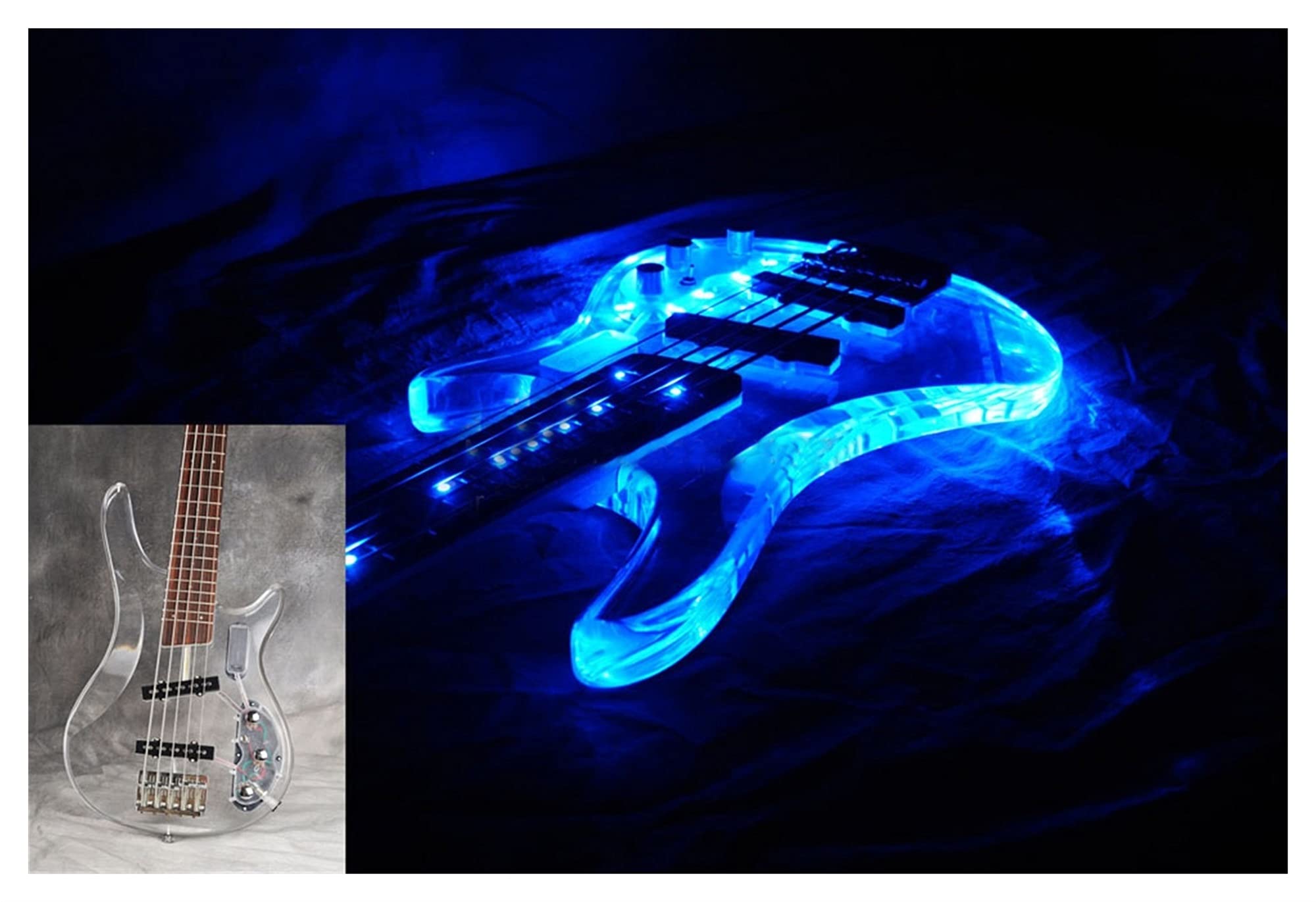 Unfinished Guitar Body Red Sandalwood Fingerboard with LED Lights, Real Shots, Suitable for 2016 New Straight-Through 5-String Acrylic Body Bass Guitar DIY Accessory