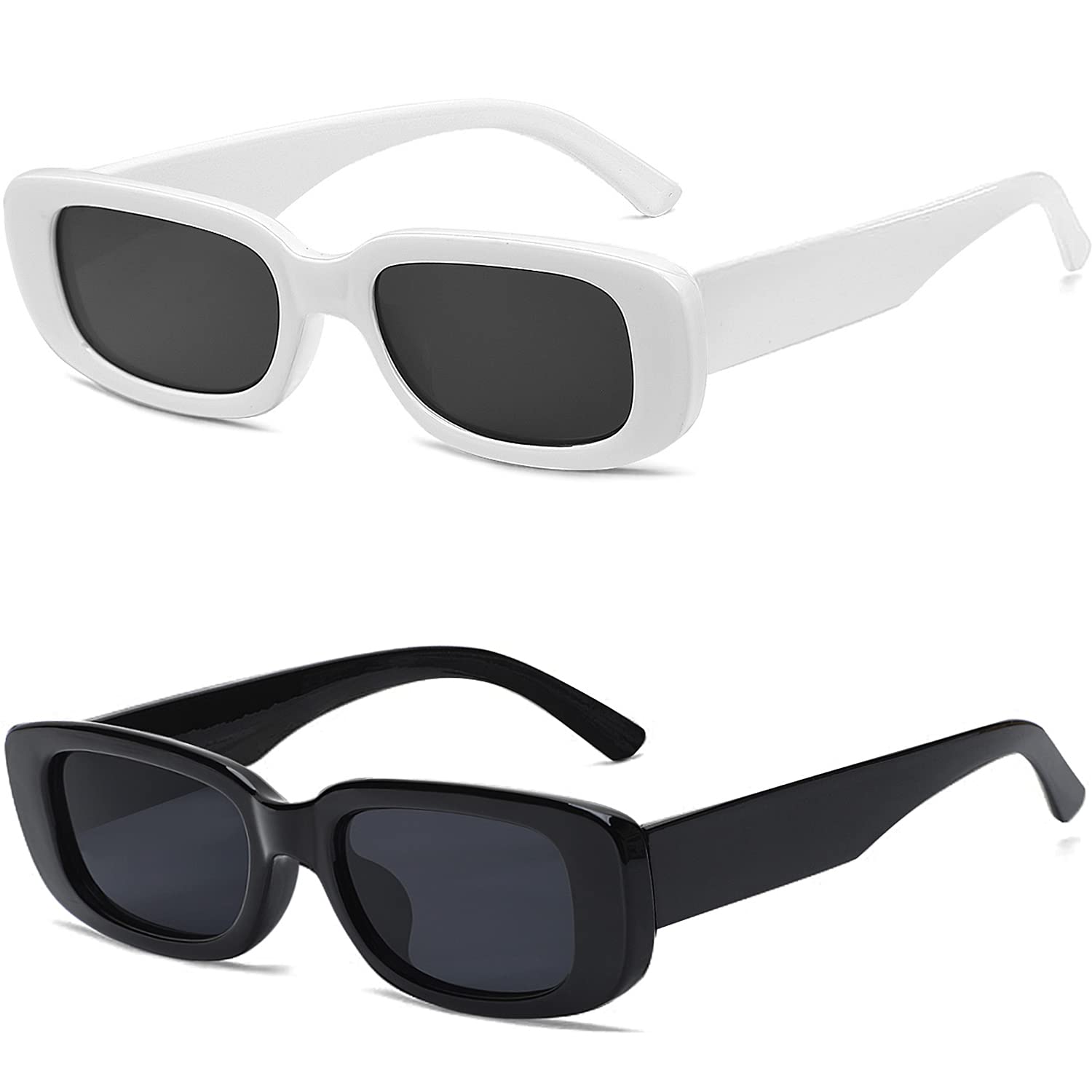 Tskestvy 2 Pack Square Rectangle Sunglasses for Women Men Y2K Retro Trendy Vintage Glasses 90S Cute Aesthetic (Black and White)
