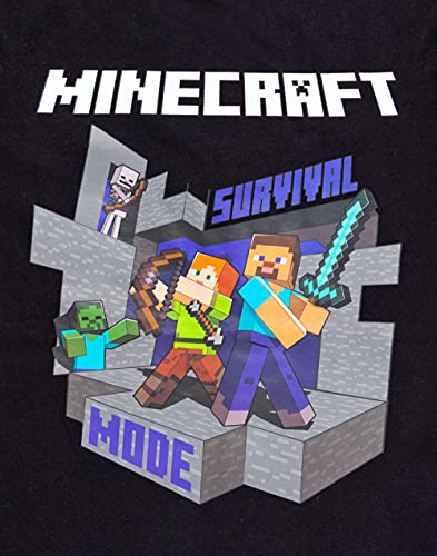 Minecraft T Shirt Boys Alex Steve Sword Black Game Short Sleeve Top 9-10 Years