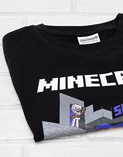 Minecraft T Shirt Boys Alex Steve Sword Black Game Short Sleeve Top 9-10 Years
