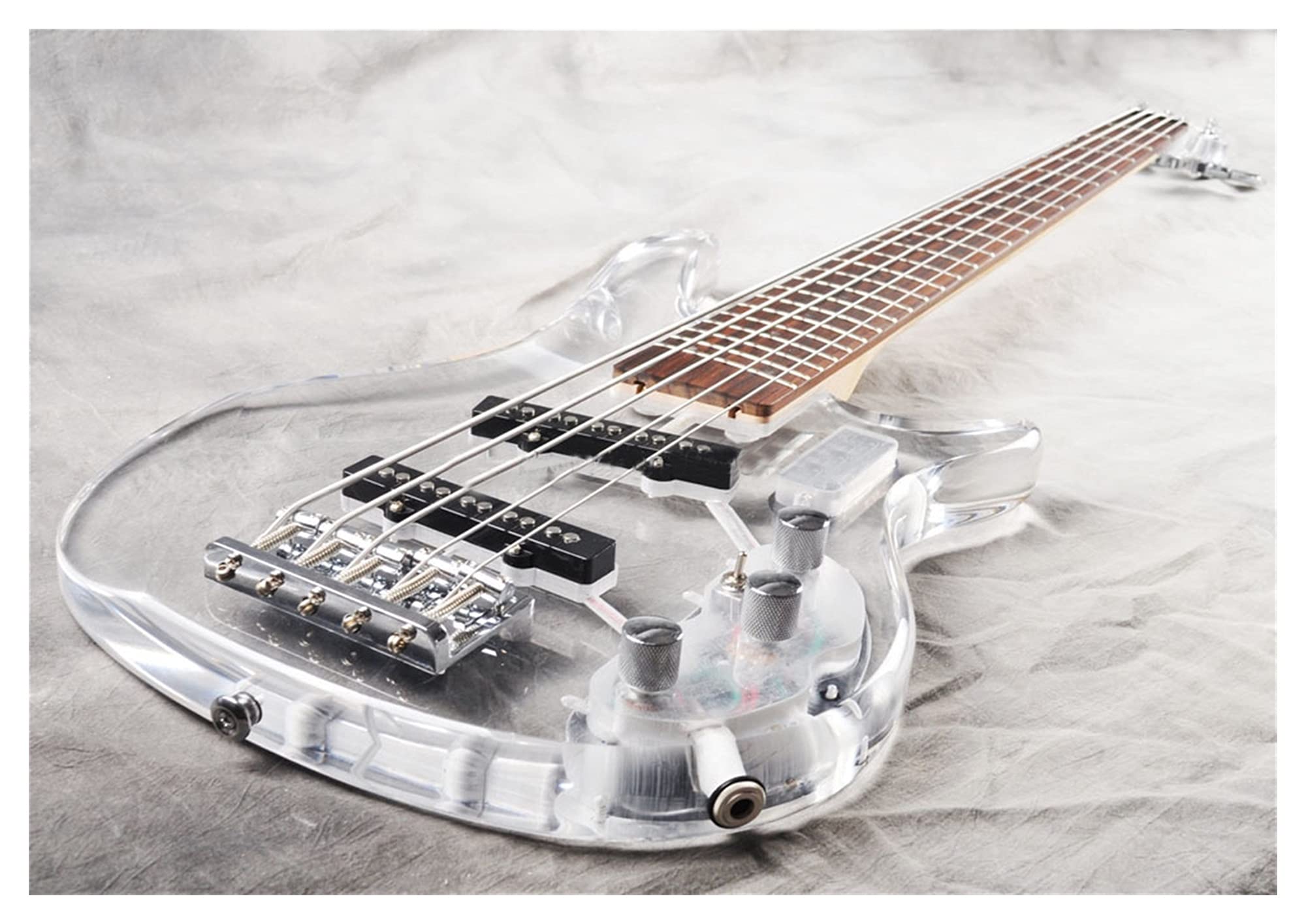 Unfinished Guitar Body Red Sandalwood Fingerboard with LED Lights, Real Shots, Suitable for 2016 New Straight-Through 5-String Acrylic Body Bass Guitar DIY Accessory