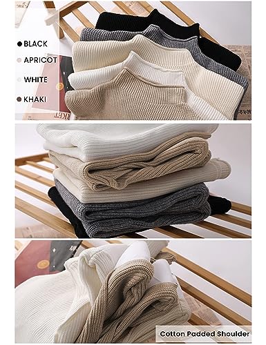 Hooever Women's Turtleneck Sleeveless Knitted Tank Tops Shoulder Pads Sweater Vest(White-S)