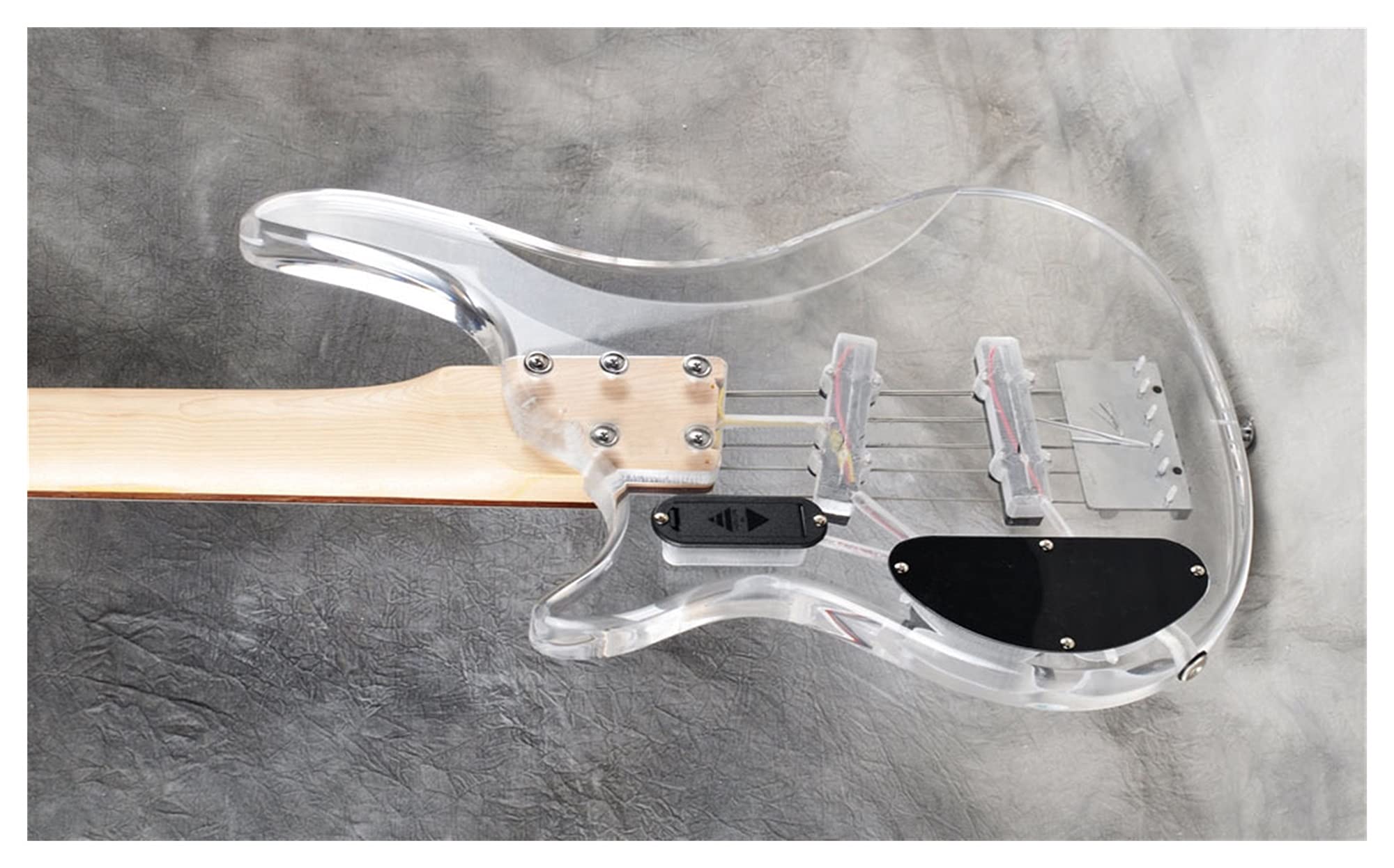 Unfinished Guitar Body Red Sandalwood Fingerboard with LED Lights, Real Shots, Suitable for 2016 New Straight-Through 5-String Acrylic Body Bass Guitar DIY Accessory