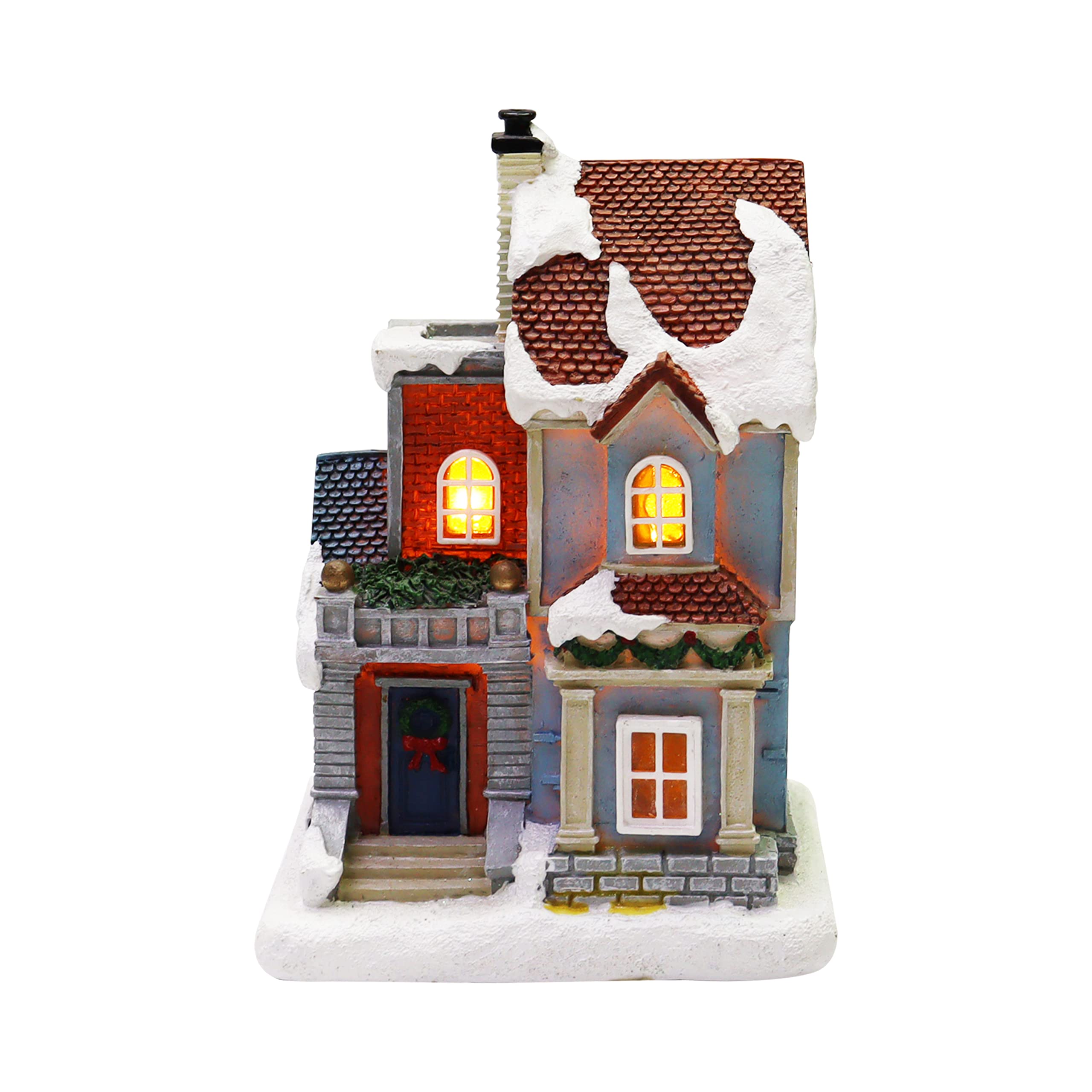 MOMENTS IN TIME Christmas Village 12 pc Set, with LED Lights, Battery Operated (not Included) (5" H to 6.5" H Buildings)