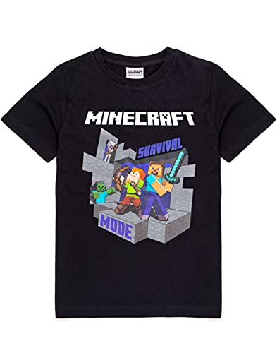 Minecraft T Shirt Boys Alex Steve Sword Black Game Short Sleeve Top 9-10 Years