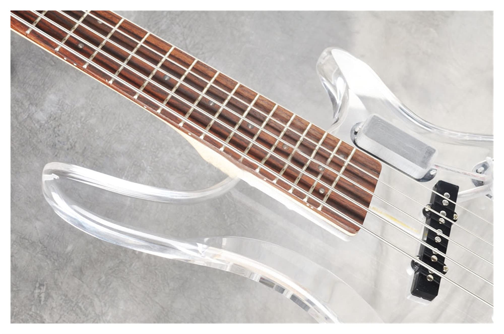 Unfinished Guitar Body Red Sandalwood Fingerboard with LED Lights, Real Shots, Suitable for 2016 New Straight-Through 5-String Acrylic Body Bass Guitar DIY Accessory