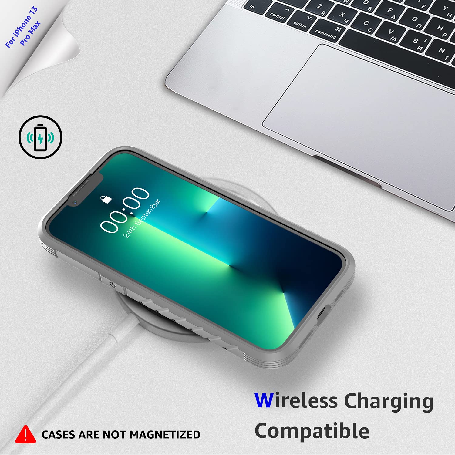 Shockproof Case Compatible with iPhone 13 Pro Max (2021), Soft Silicone Protective Phone Case Clear, Rugged Aluminum Case for Apple iPhone 13 Pro Max Phone 6.7 inch (Iridescent +Gray)