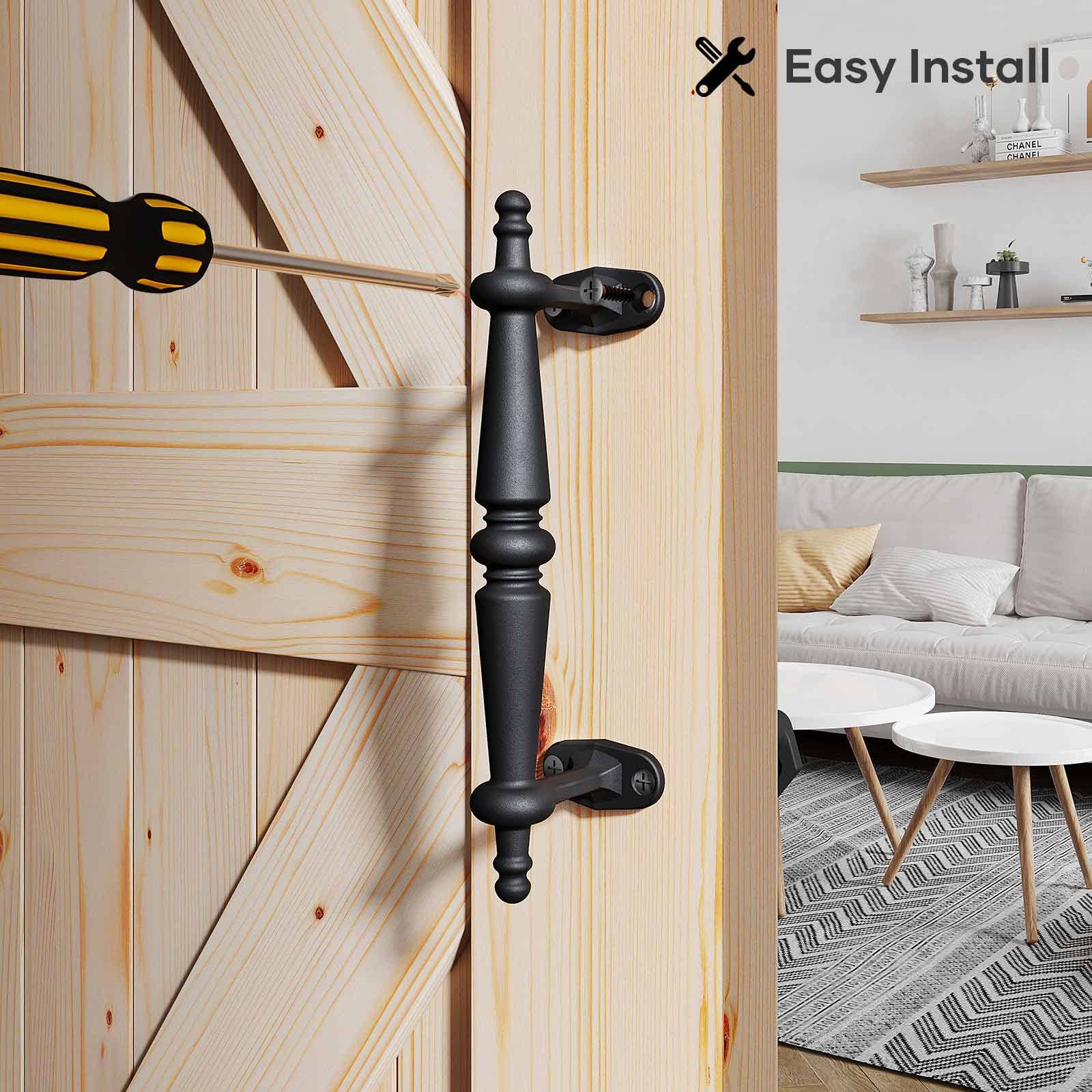 EaseLife 9" Barn Door Pull Handle, Rustic Black Cast Iron Grab, Gate Handles, Easy Install, 2 Pack